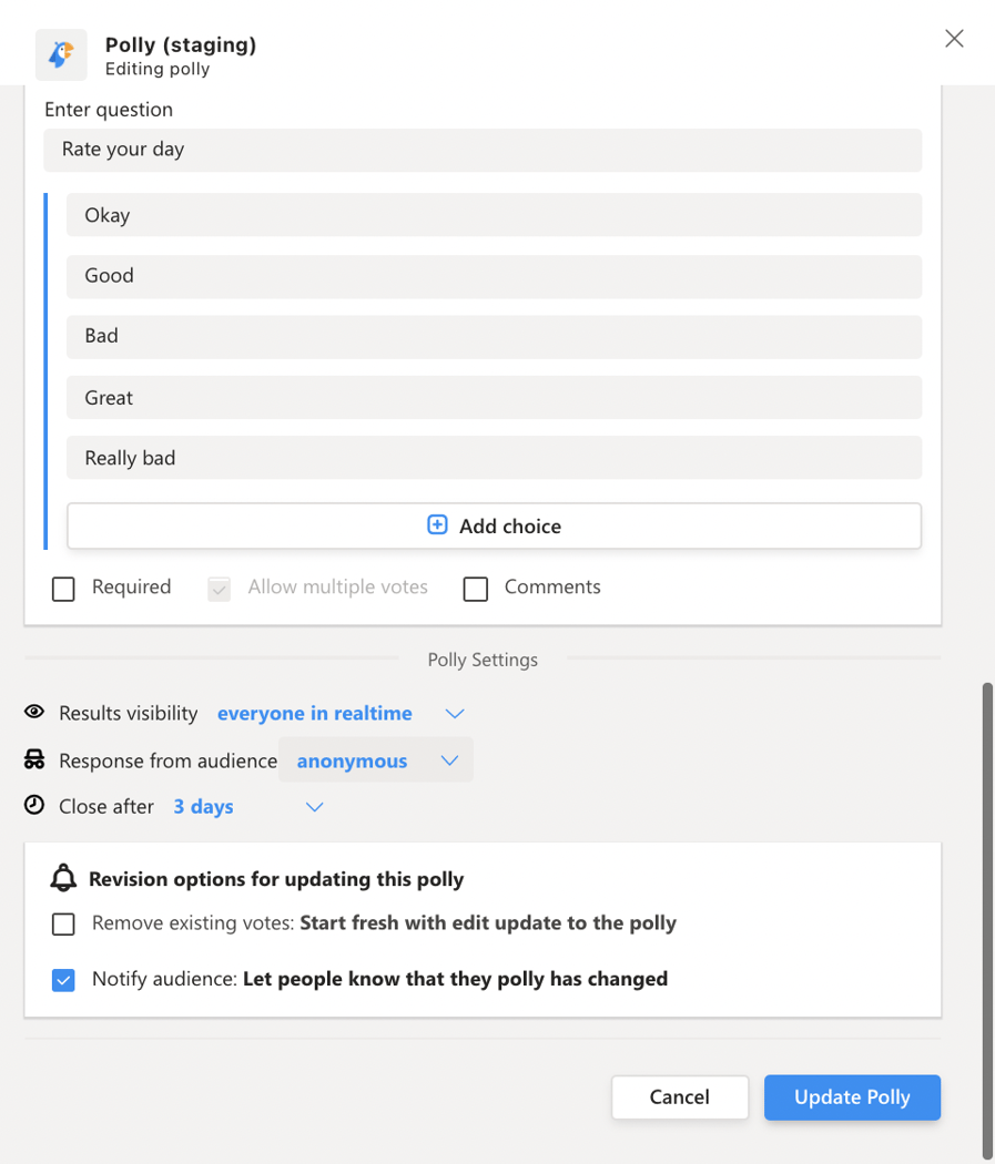 Editing a Polly in MS Teams